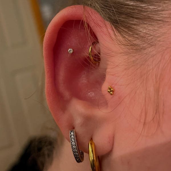 14K Solid Gold Vertical Helix Piercing/hidden Rook Dangle Earring ...