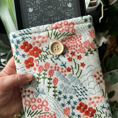 Floral Book Bag, Embossed Book Sleeve, Padded Book Purse, Book Pouch ...