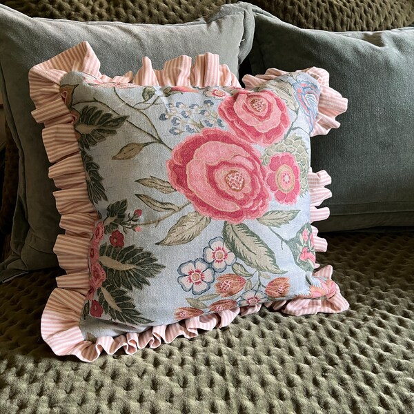 Extra Large Ruffled Lumbar Cushion Cover Striped Frilled Pillow Red ...