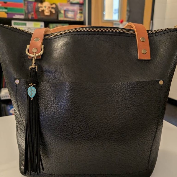 Leather Fringe Purse Charm Long Leather Bag Charm Copper Leather Tassel ...