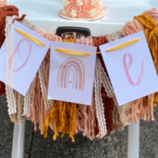 Editable Boho Rainbow Banner- First Birthday| Editable Modern Rainbow ...