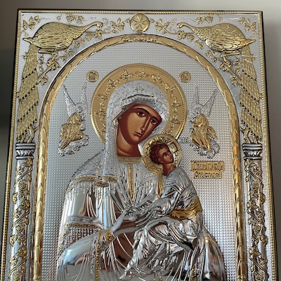 Virgin Mary Three-handed Silver Christian Orthodox Icon / - Etsy