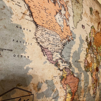 Vintage Push Pin World Map Personalized World Map Vintage Push Pin ...