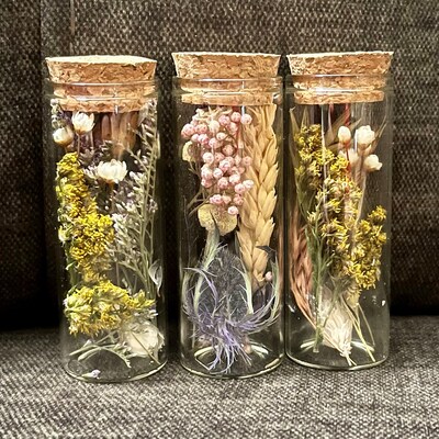 Set of 3 Wildflower Glass Vials // Botanical Jars 3.15inches - Etsy