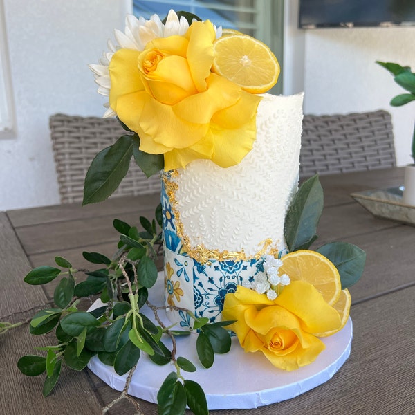 Cake Icing Template Italy Blue Tile Cake Icing Image Lemon Cake Image ...