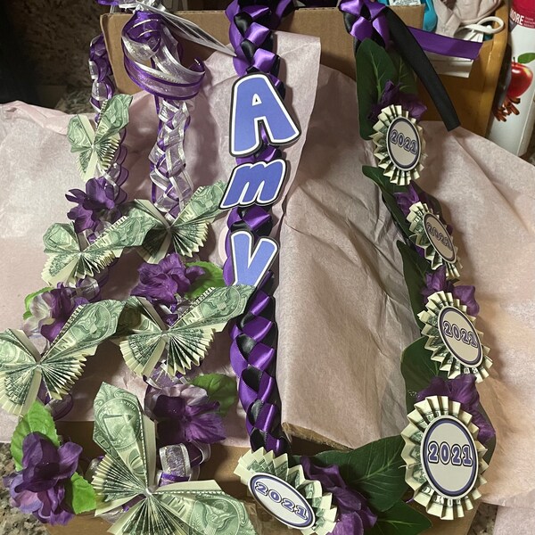 Ribbon Lei, Blue Ribbon Lei, Graduation Lei, Girls Graduation Lei ...