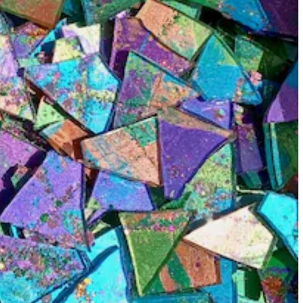 CLEARANCE Mosaic Glass, Mixed Multi-color Green Metallic Glitter Glass ...