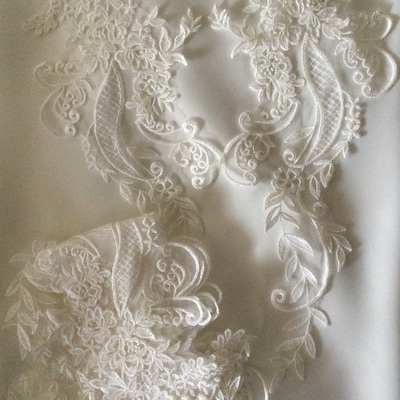 Heavy Beaded Alencon Lace Trim, Ivory Bridal Lace Trim, Luxury Wedding ...