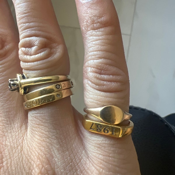 Personalized Date Engraved Ring, 18k Gold Plated, Initial Ring - Etsy