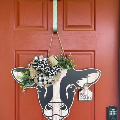 Cow Door Hanger Cow Print Wreath Cow Tag Door Hanger Personalized Cow ...