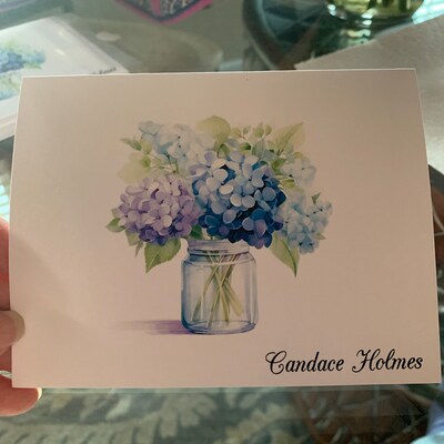 Personalized Note Cards, Blue Hydrangeas, Flower Stationery, Set of 10 ...