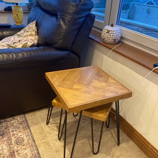 Up-cycled Herringbone Side Table With Hairpin Legs, Coffee, Table ...