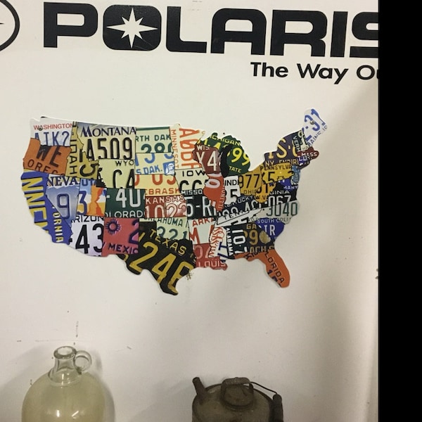 USA License Plate Map Laser Cut Aluminum (dibond) Sign Vintage Decor ...