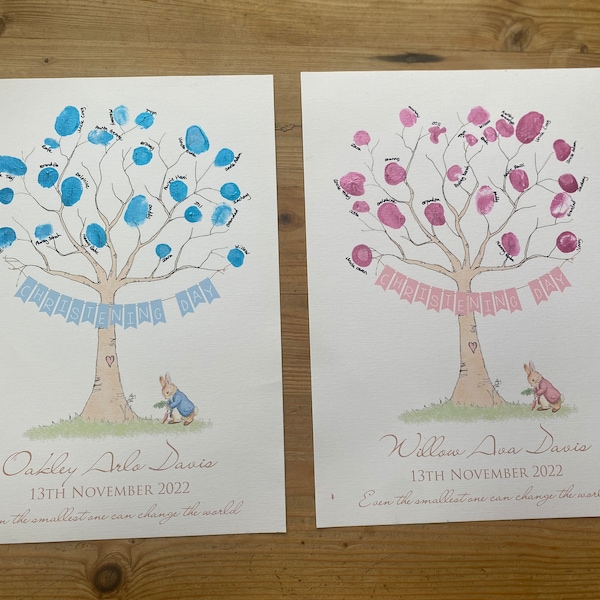 Fingerprint Tree Peter Rabbit Beatrix Potter Personalised Baby Shower ...