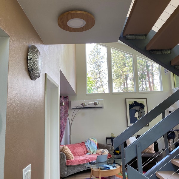 33cm Round LED Oak Cover Ceiling Light , Ceiling Light Fixture Flush ...