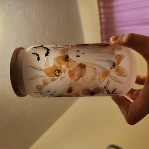 18oz Wildflower Frosted Glass Tumbler, Pretty Frosted Glass Can, Iced ...