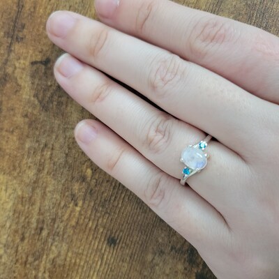 Moonstone Ring, Genuine Moonstone, Sterling Silver, Rainbow Moonstone ...