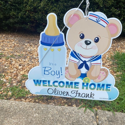 Welcome Home New Baby Teddy Bear Yard Sign, Custom Name Its a Boy ...