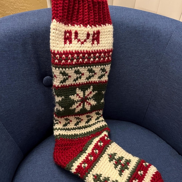 Personalized Crochet Fair Isle Stocking Pattern- Large Snowflake - Etsy