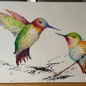 Original Art Large Colibri Painting Bird Abstract Oil Painting - Etsy