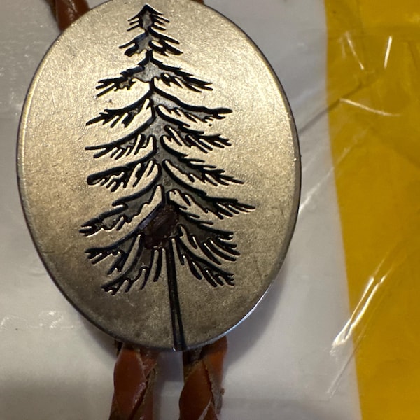 Engraved Tree Bolo Tie: Pine Forest Moon, Leather Cowboy Necktie ...