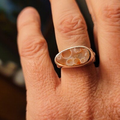 Red Banded Lake Superior Agate Ring Set in 950 Sterling - Etsy