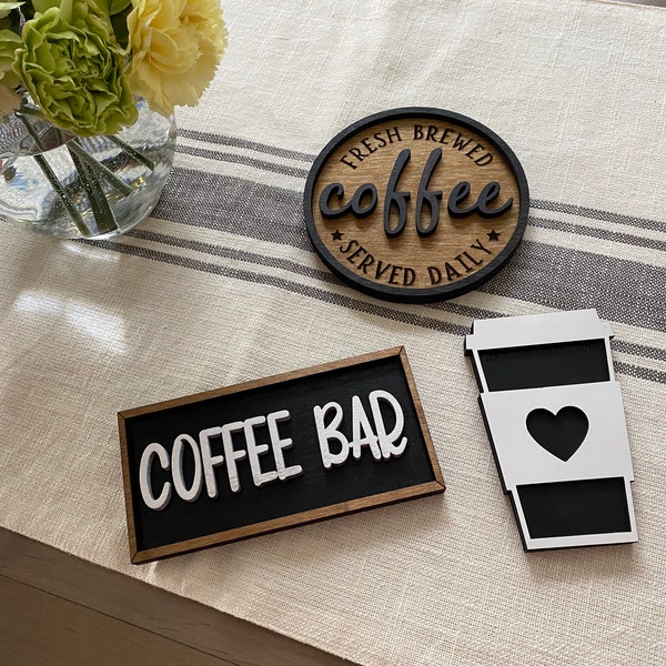 Coffee Bar Sign | Coffee Tiered Tray Decor | Coffee Served Daily Sign ...