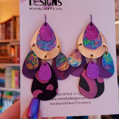 Statement Earrings, Leather Statement Earrings, Big Earrings, Colourful ...