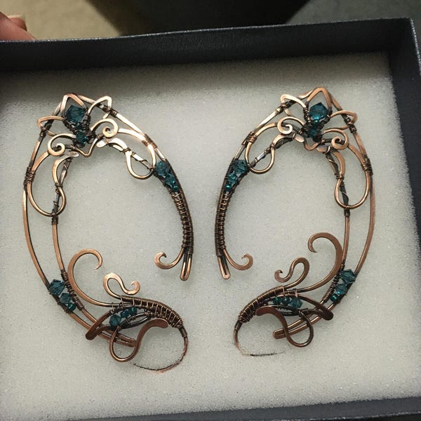 Pair of Elf Ear Dark Elf Copper Metal Ear Cuffs, Wire Ear Cuffs With ...