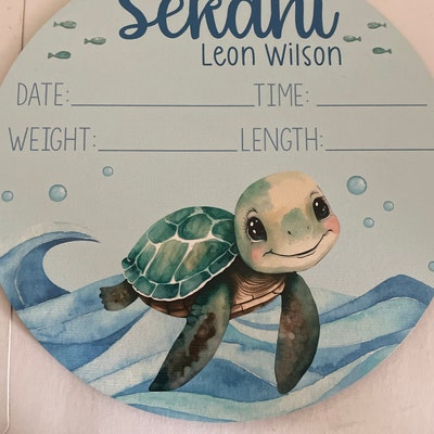 Turtle Birth Stat Sign, Ocean Birth Stat Sign, Round Wood Birth Stat ...