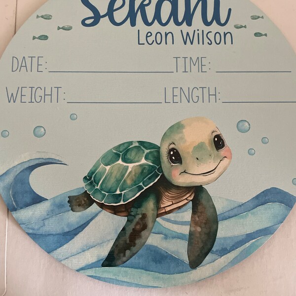 Turtle Birth Stat Sign, Ocean Birth Stat Sign, Round Wood Birth Stat ...