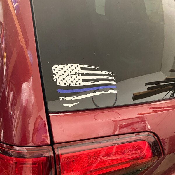 Distressed Flag With Thin Blue Line Police Support Custom Car Truck Van ...