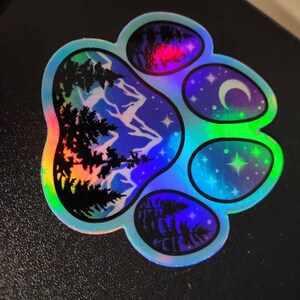 Paw Print Sticker, Holographic Dog Sticker, Hiking Vinyl Sticker, Dog ...