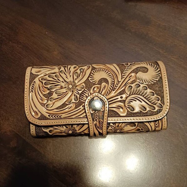 Hand-tooled Leather Wallet BOTON: Western Rodeo Style, Floral Motif ...