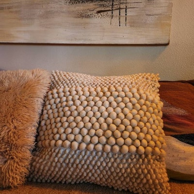 Hand Loom Woven Cotton & Wool Chunky Loops Textured Cushion Cover 20x20 ...