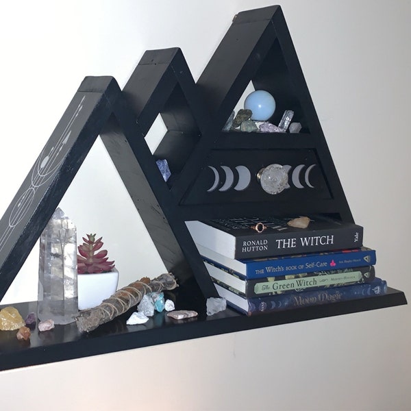 Mountain Crystal Altar Shelf With Wide Base and Moon Phase Pull Out ...