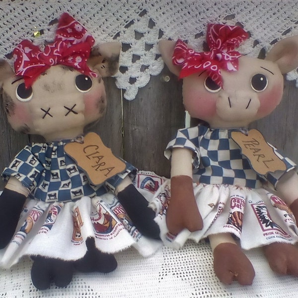 Primitive Cow and Pig Doll PATTERN INSTANT DOWNLOAD 178 Clara and Pearl ...
