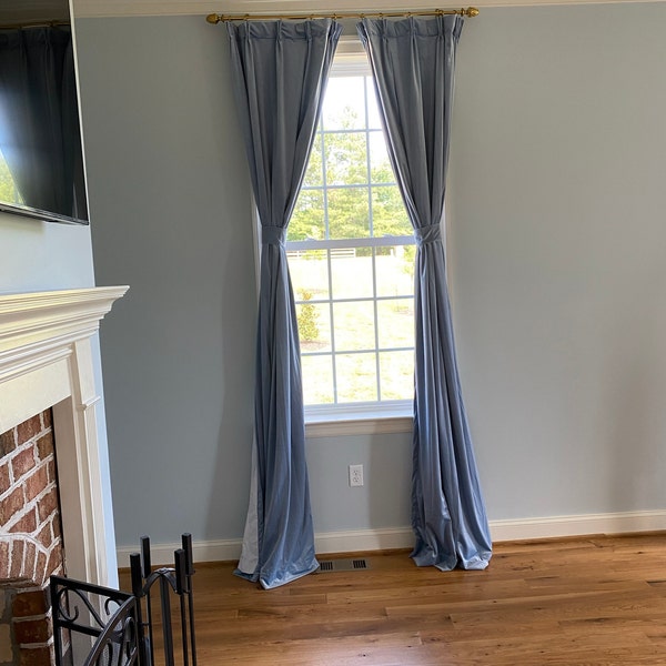 Pair of Baby Blue Velvet Curtains, Bedroom Velvet Curtains, Living Room ...