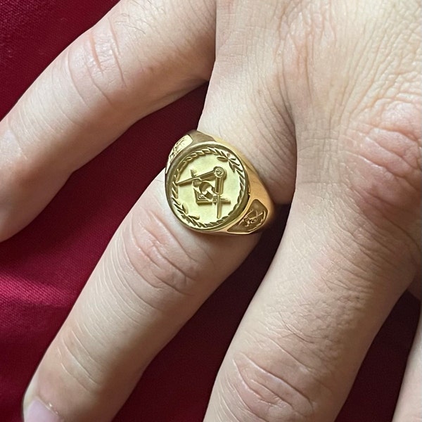 Gold Plated Masonic Signet Ring: Freemason Symbol - Etsy