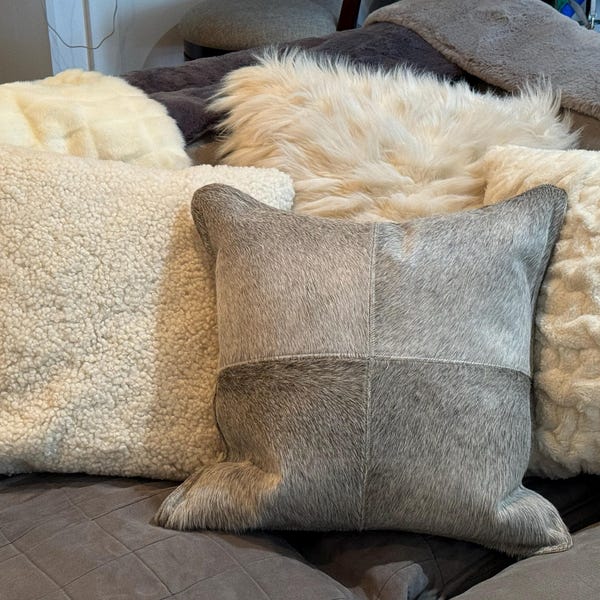 Shearling Sheepskin Pillow, Teddy Shearling Cushion, Hygge Decor ...