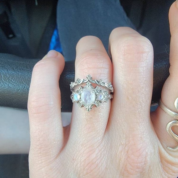 Silver Floral Style Natural Moonstone Ring, Fairy Tail Moonstone Ring ...