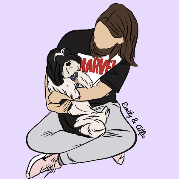 Human and Pet Digital Portrait/ Personalised Drawing From Photo/ Custom ...