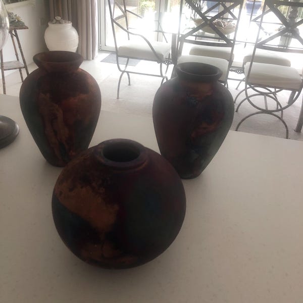 Golden Raku Vase With Silver and Cobalt , Large Raku Vase , 3 Liters ...
