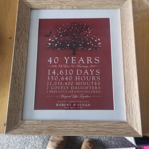 40th Wedding Anniversary Gift, Personalised 40th Anniversary, Wedding ...