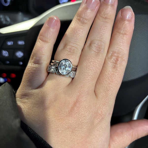 14kt Gold With 3ct Emerald & Tapper Baguette Moissanite Three Stone ...