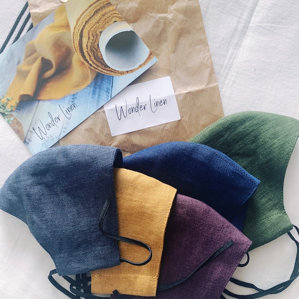 Linen Face Mask. Blue Fabric Reusable Mask. Navy Stonewashed Soft Anti ...
