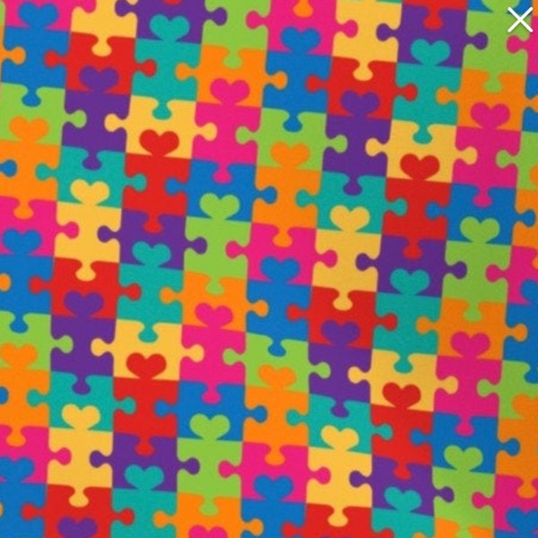 Autism Fabric - Puzzle Hearts by Designedbygeeks - Autism Rainbow ...
