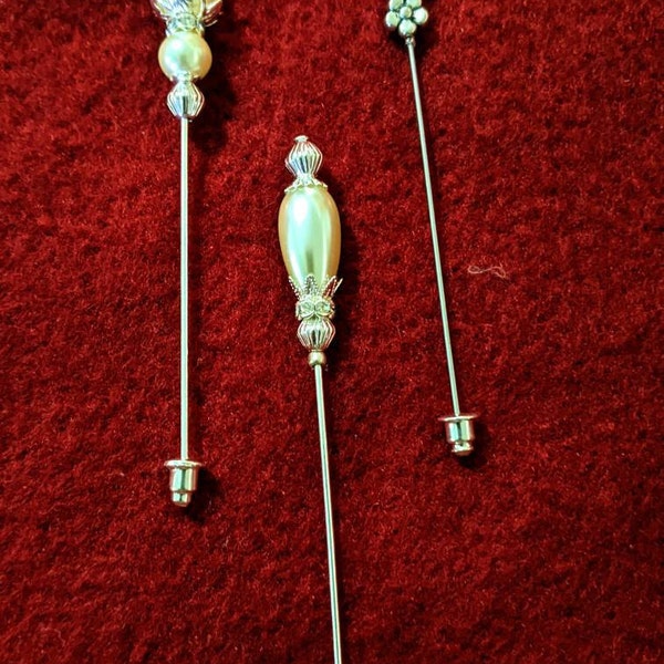 Pearl Hatpins, Silver Plated Hijab Pins, Bridal Accessories - Etsy