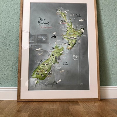 Large Art New Zealand, New Zealand Map, Aotearoa, Giclee Print, New ...