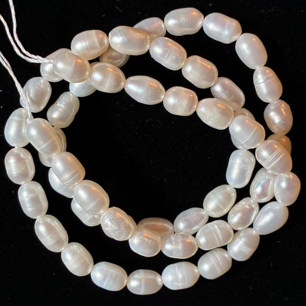 Tiny Natural White Oval Rice Freshwater Pearl Beads Great Luster ...